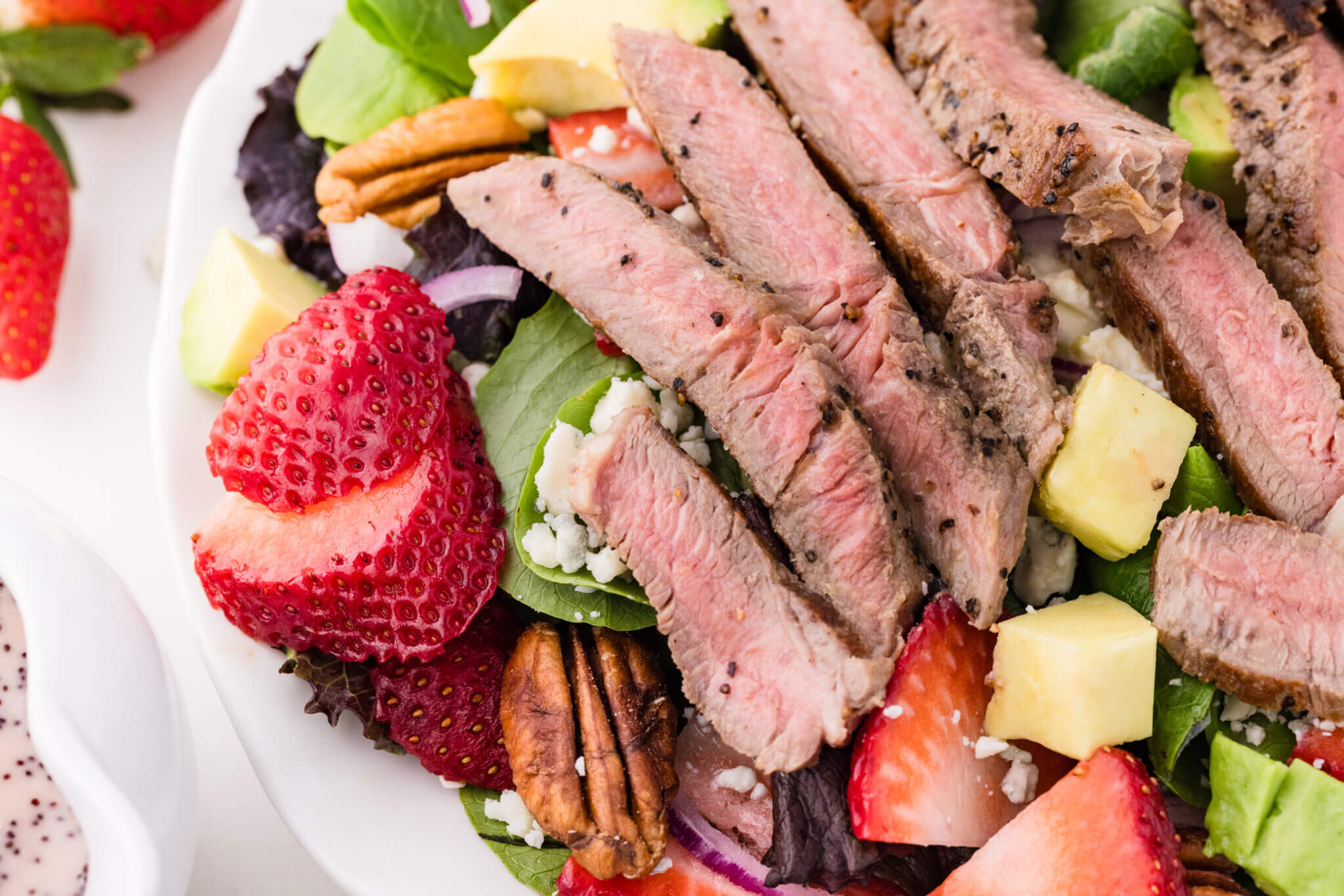 Strawberry Steak Salad with Kefir Poppy Seed Vinaigrette - Hopewell Heights